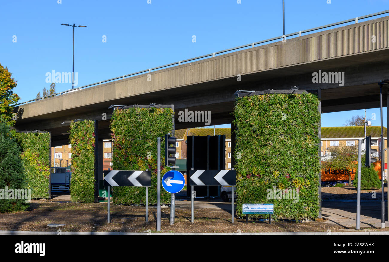 Vertical gardens - green walls - to cut pollution at a busy roundabout ...