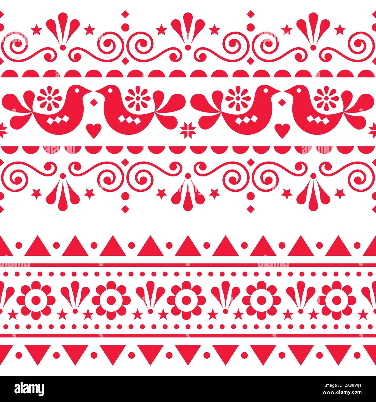Scandinavian folk seamless vector long pattern, repetitive floral cute ...