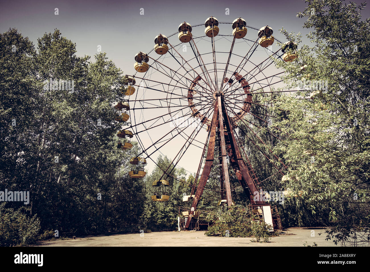 Ferris wheel in Pripyat, Ukraine. Chernobyl nuclear disaster, summer ...