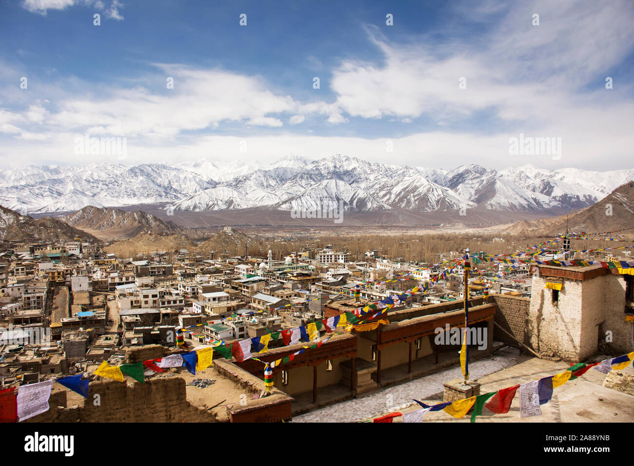 View landscape and cityscape of Leh Ladakh Village with Himalaya ...