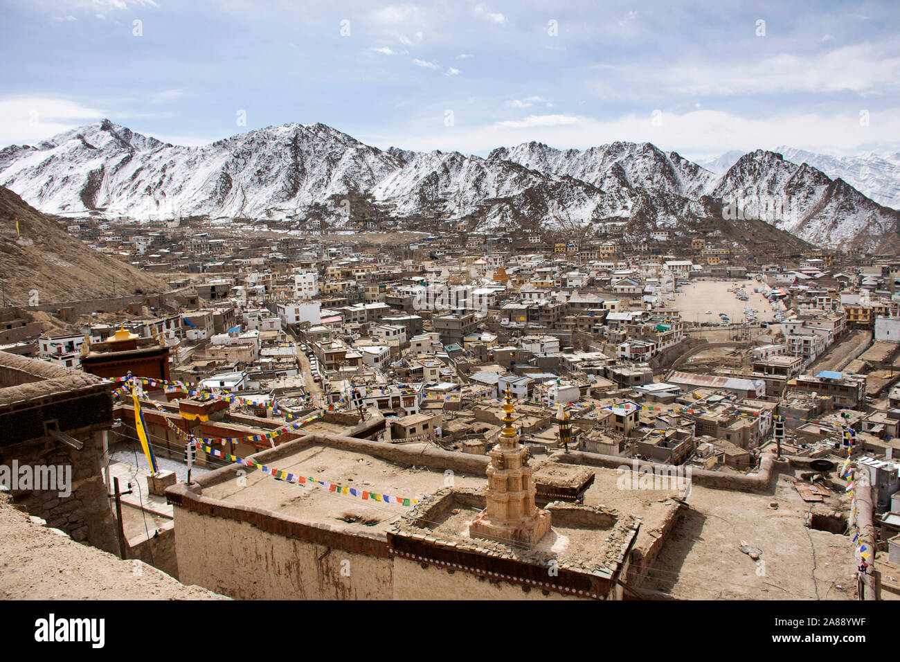 View landscape and cityscape of Leh Ladakh Village with Himalaya ...