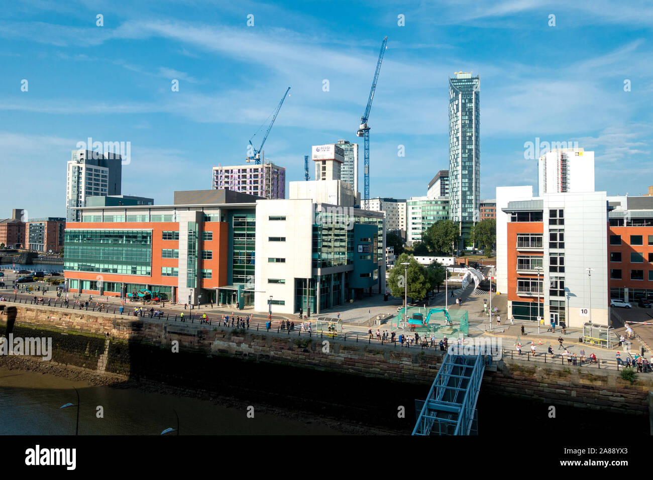 Liverpool. England, Merseyside, new modern buildings on the waterfront ...