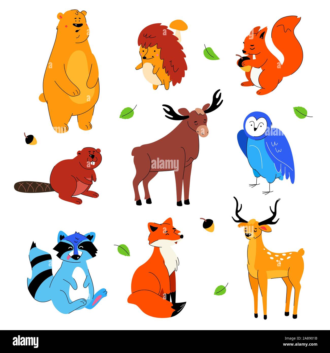 Cute forest animals - flat design style set of cartoon characters Stock ...