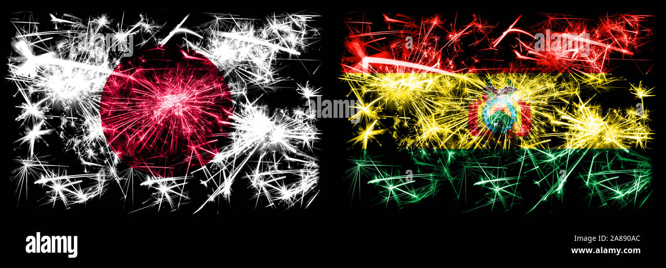 Japan, Japanese vs Bolivia, Bolivian New Year celebration sparkling ...