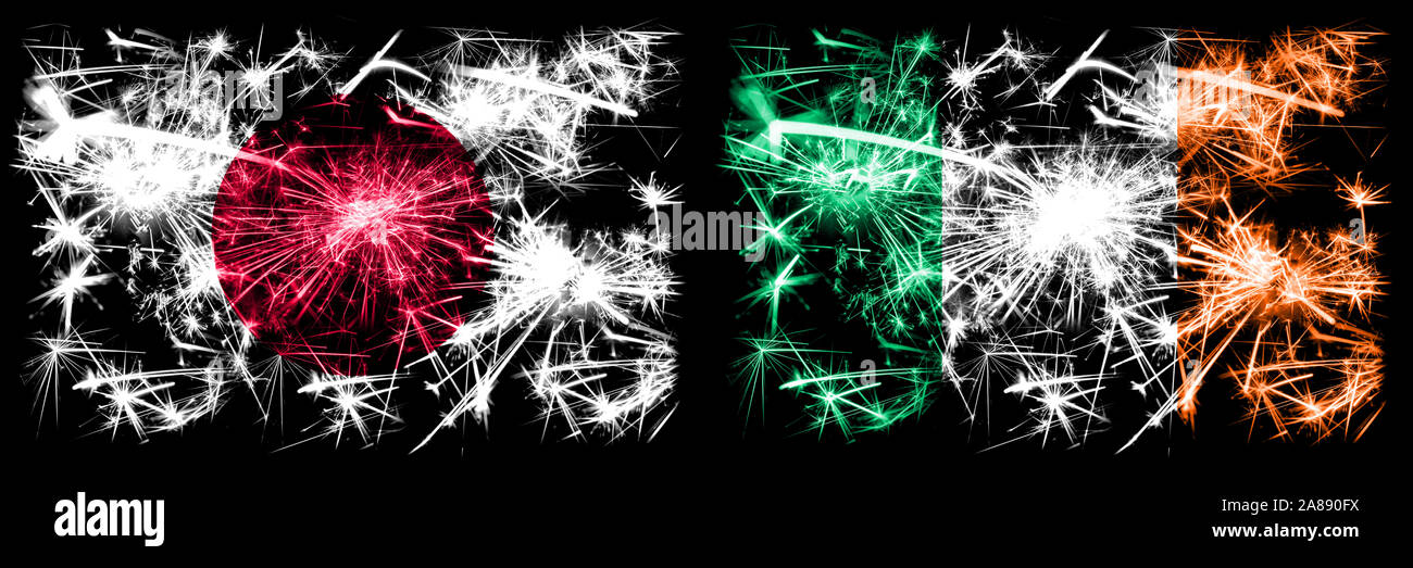 Japan, Japanese vs Ireland, Irish New Year celebration sparkling ...