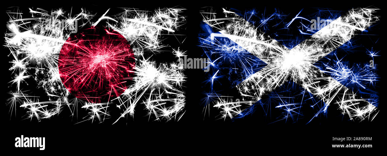 Japan, Japanese vs Scotland, Scottish New Year celebration sparkling ...