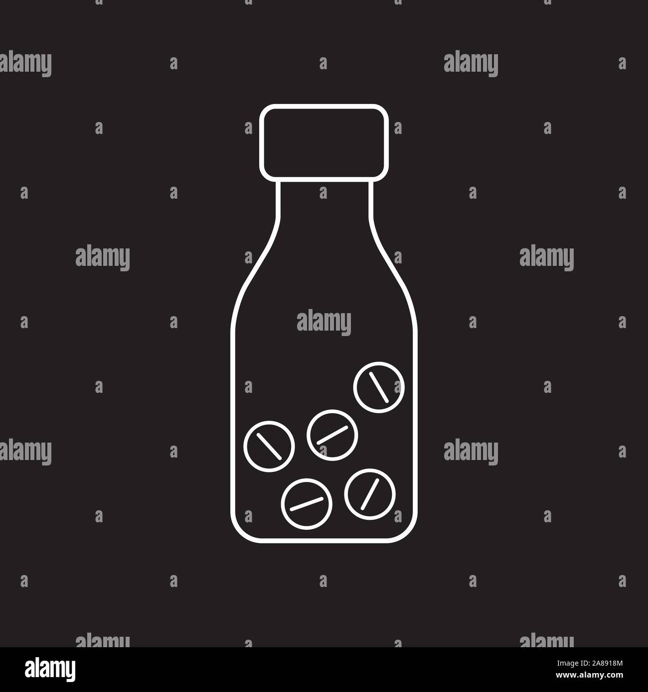 Pills or capsules in bottle line icon. Outline art vector illustration ...