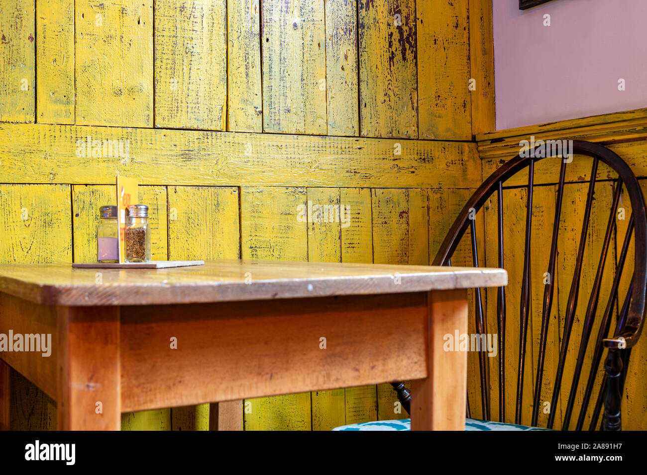 An old wooden restaurant table Stock Photo - Alamy