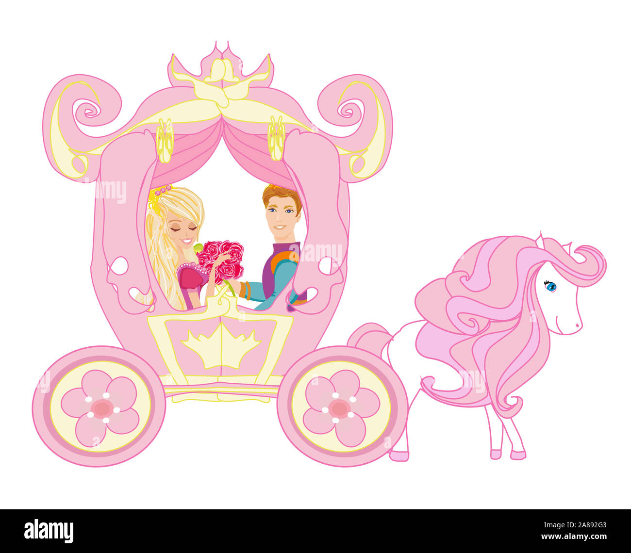 Princess with prince in the carriage Stock Photo - Alamy