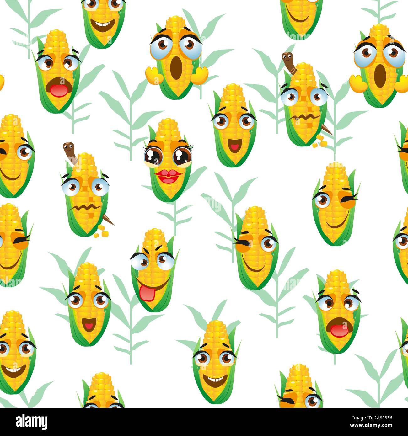 Seamless pattern vegetable corn. Funny cute faces character Stock ...