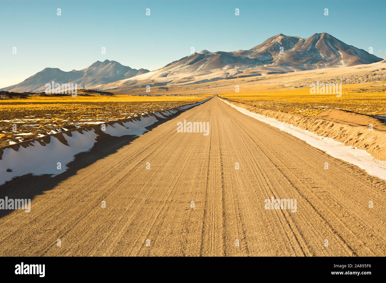 Road in the Altiplano (high Andean Plateau) at an altitude of over ...
