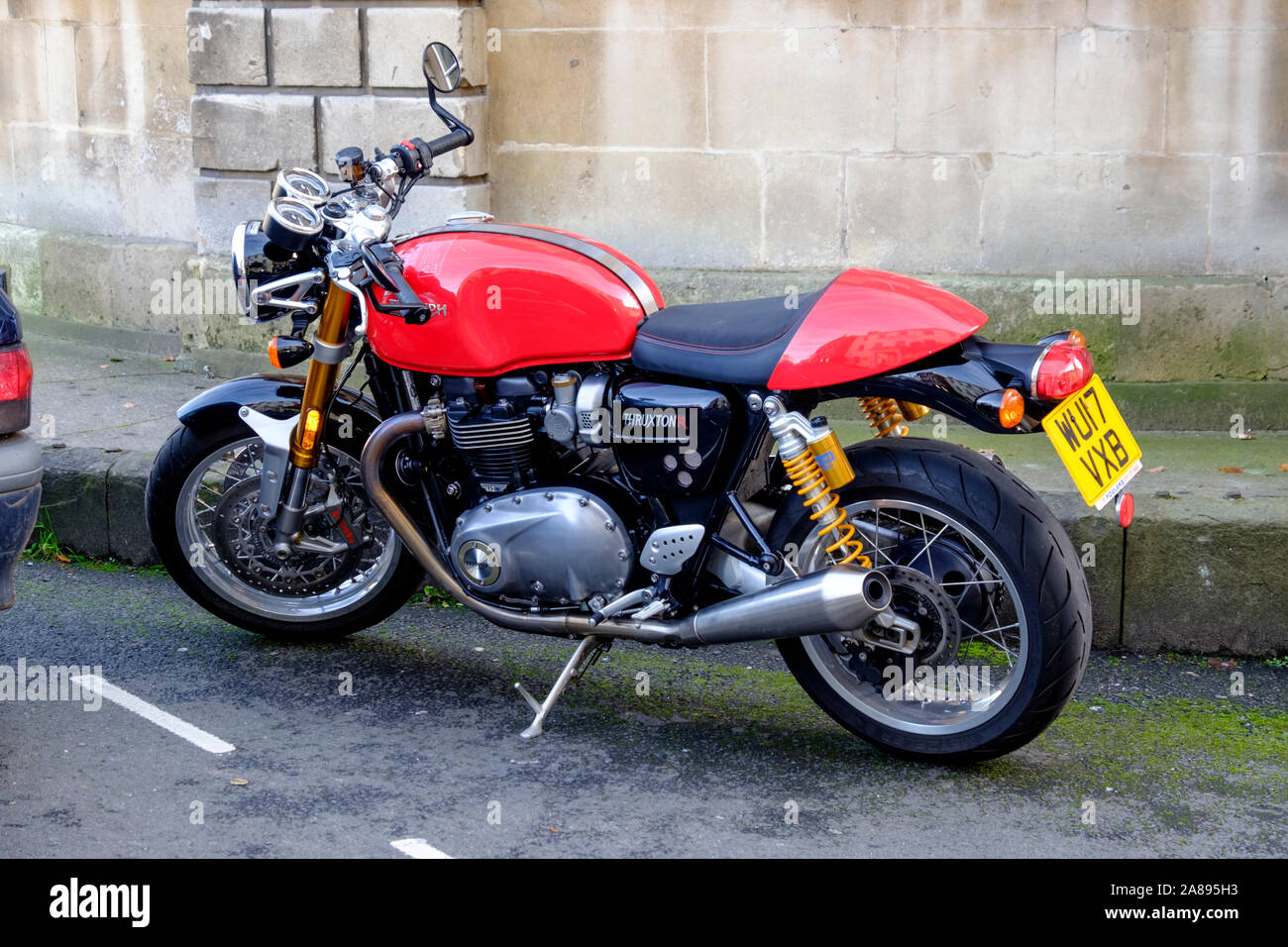 A red Triumph Thruxton Motorbike,the 2017 1200cc model Stock Photo - Alamy
