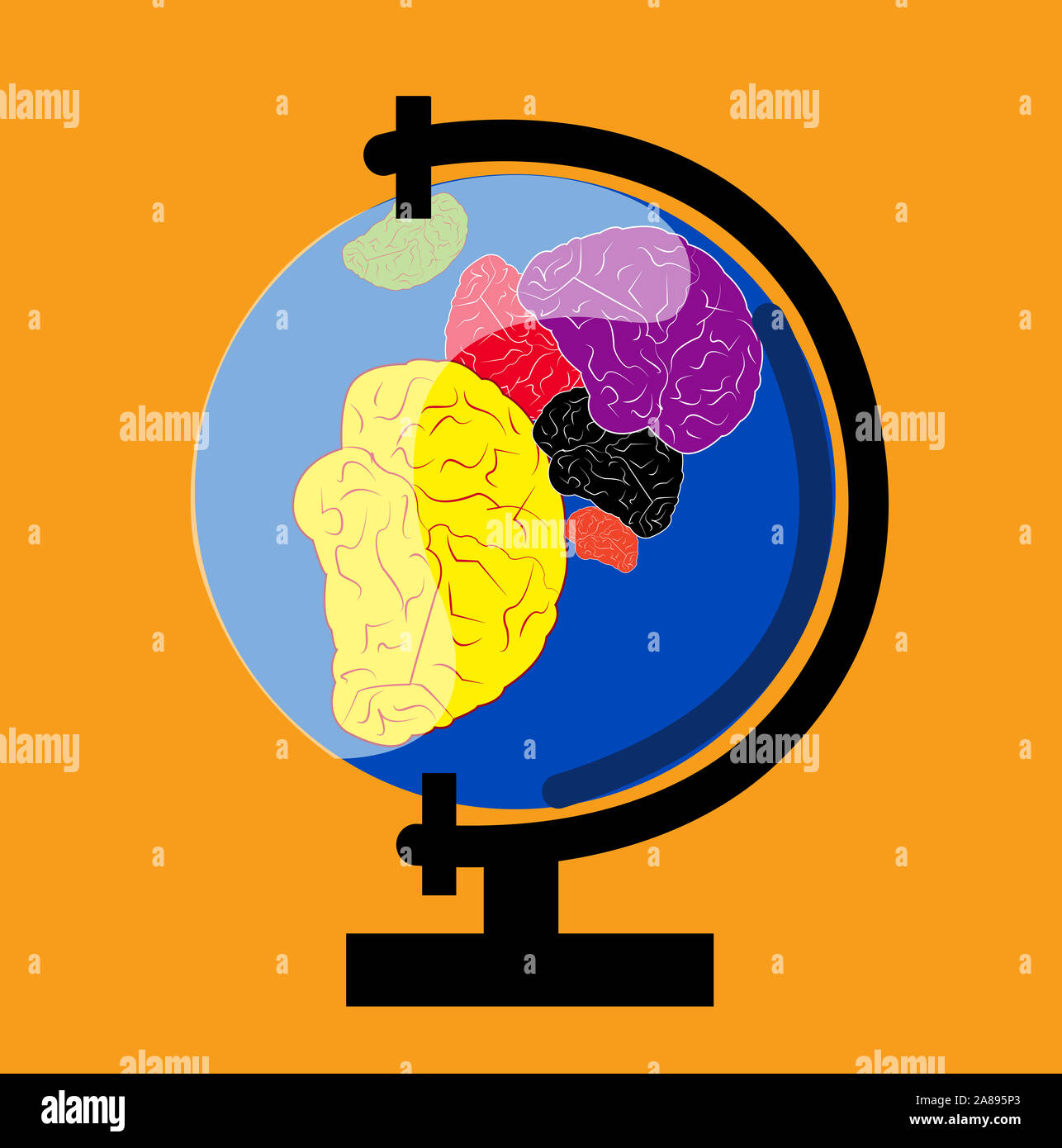 illustration of a globe with continents in shape of brains Stock Photo ...