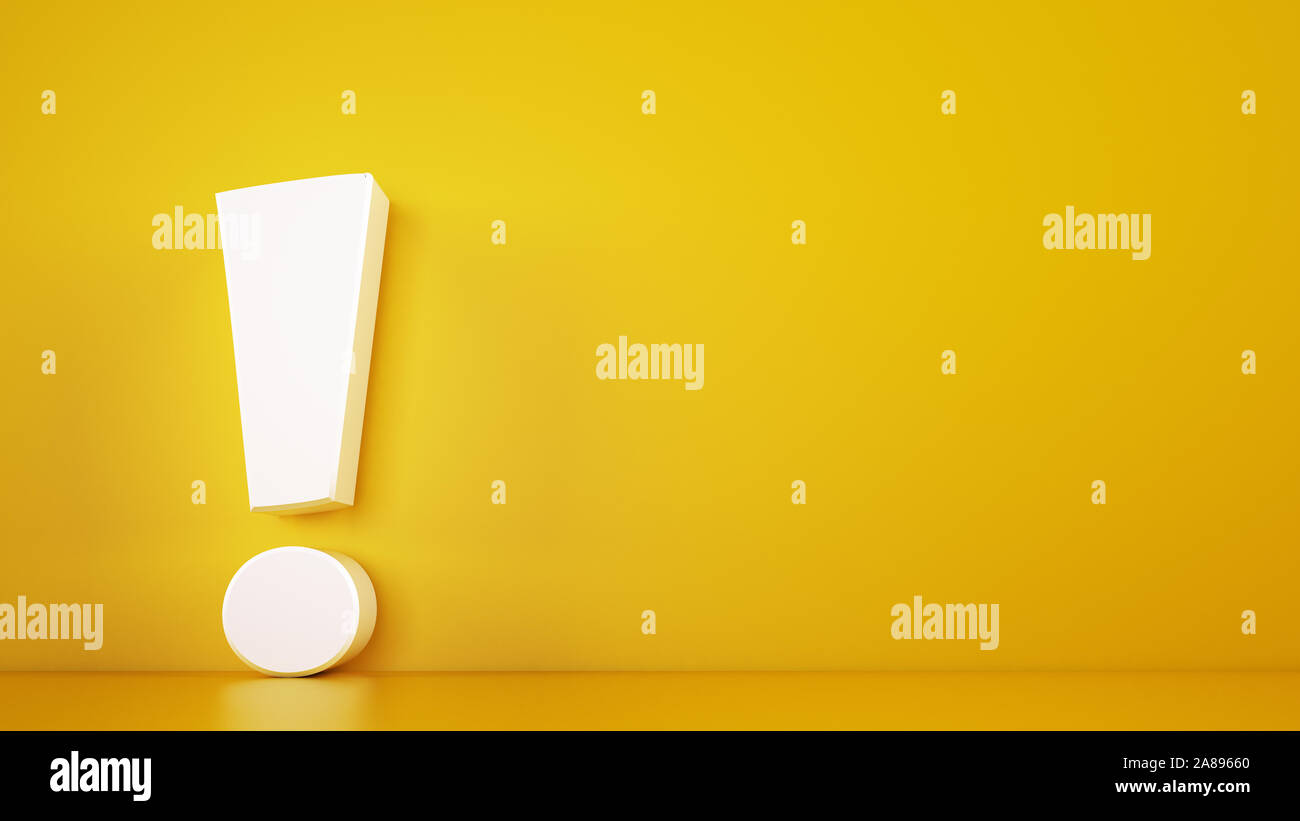 Big white exclamation mark on a yellow background. 3D Rendering Stock ...