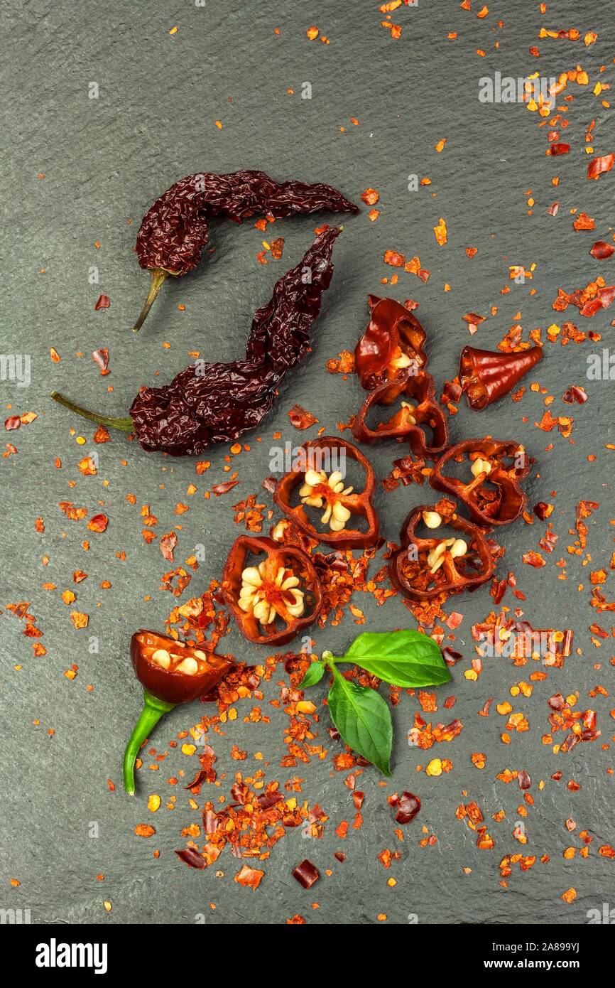 Fresh chilli peppers. Preparation of spicy food. Healthy spices. Extra ...