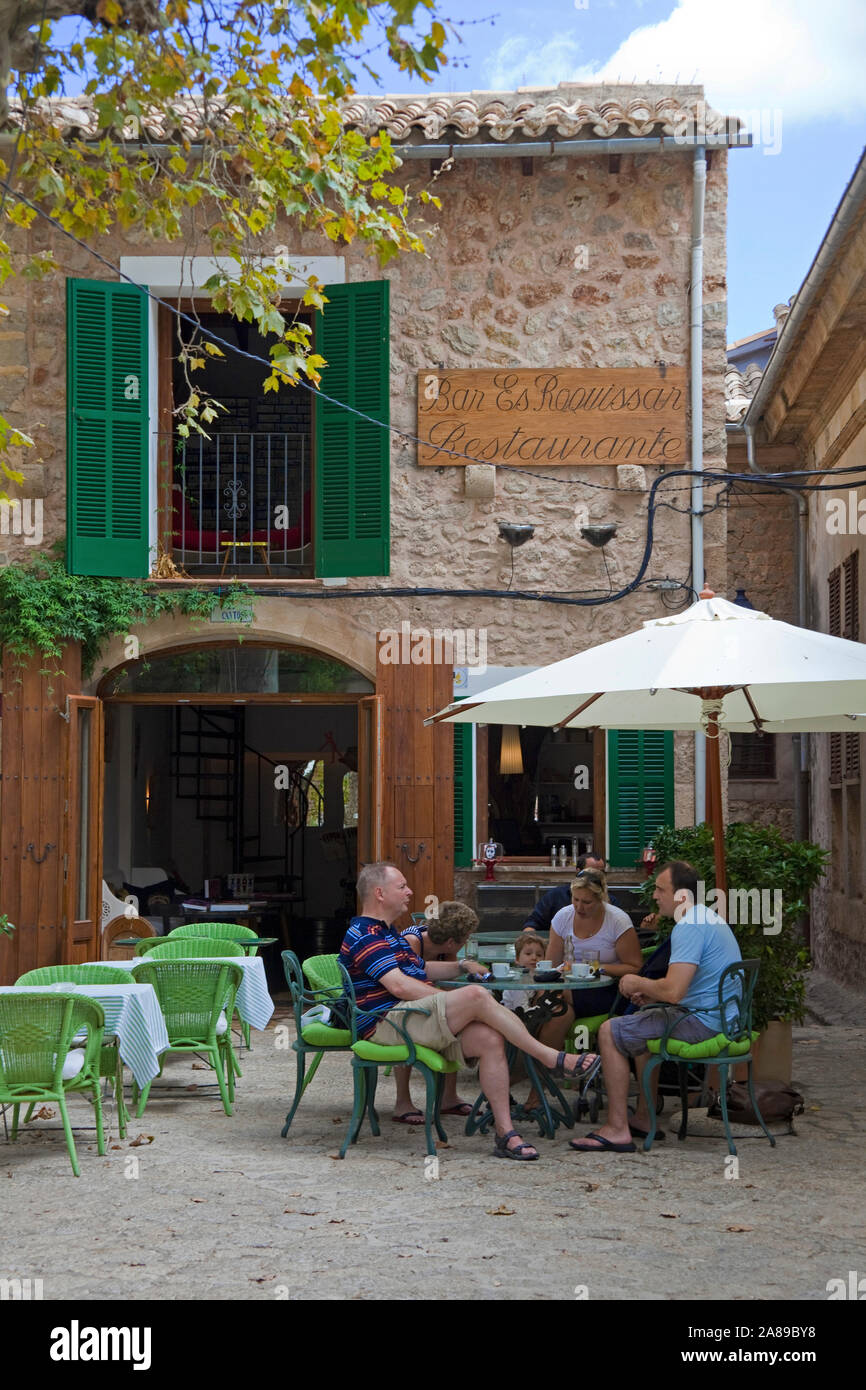 Cafe at Monastery square at historic center of Valldemossa, region ...