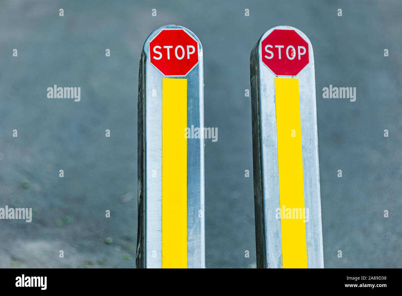 stop signs on the road. restriction sign Stock Photo - Alamy