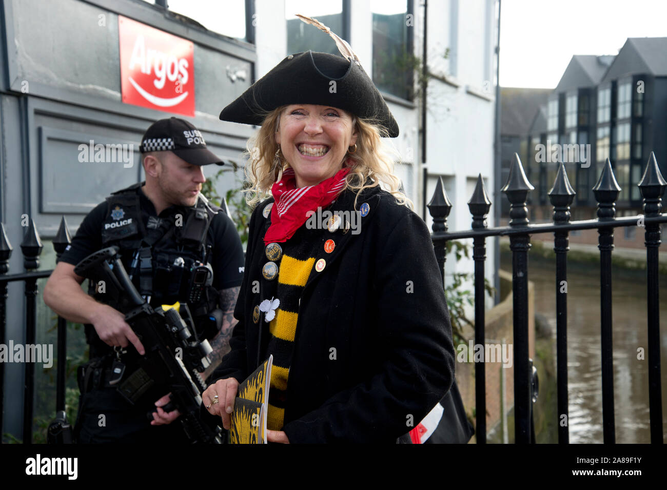 November 5th 2019. Bonfire Night, Lewes, Sussex. Armed police on patrol ...