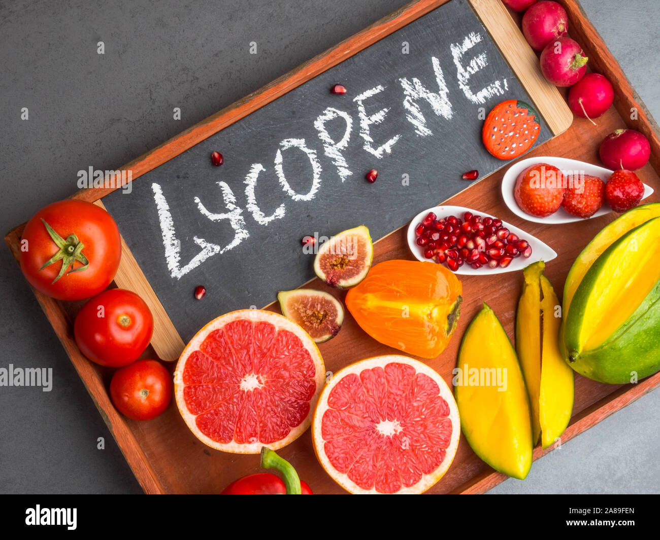 Fruits and vegetables containing lycopene. Healthy vegan food ...