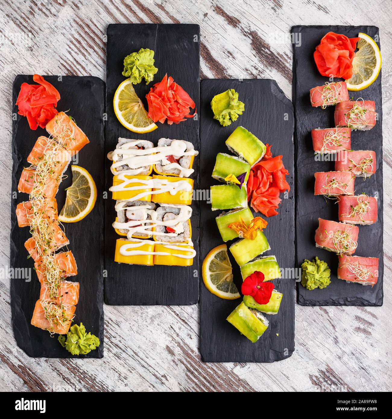 Traditional Japanese cuisine. A great set of different types of sushi ...