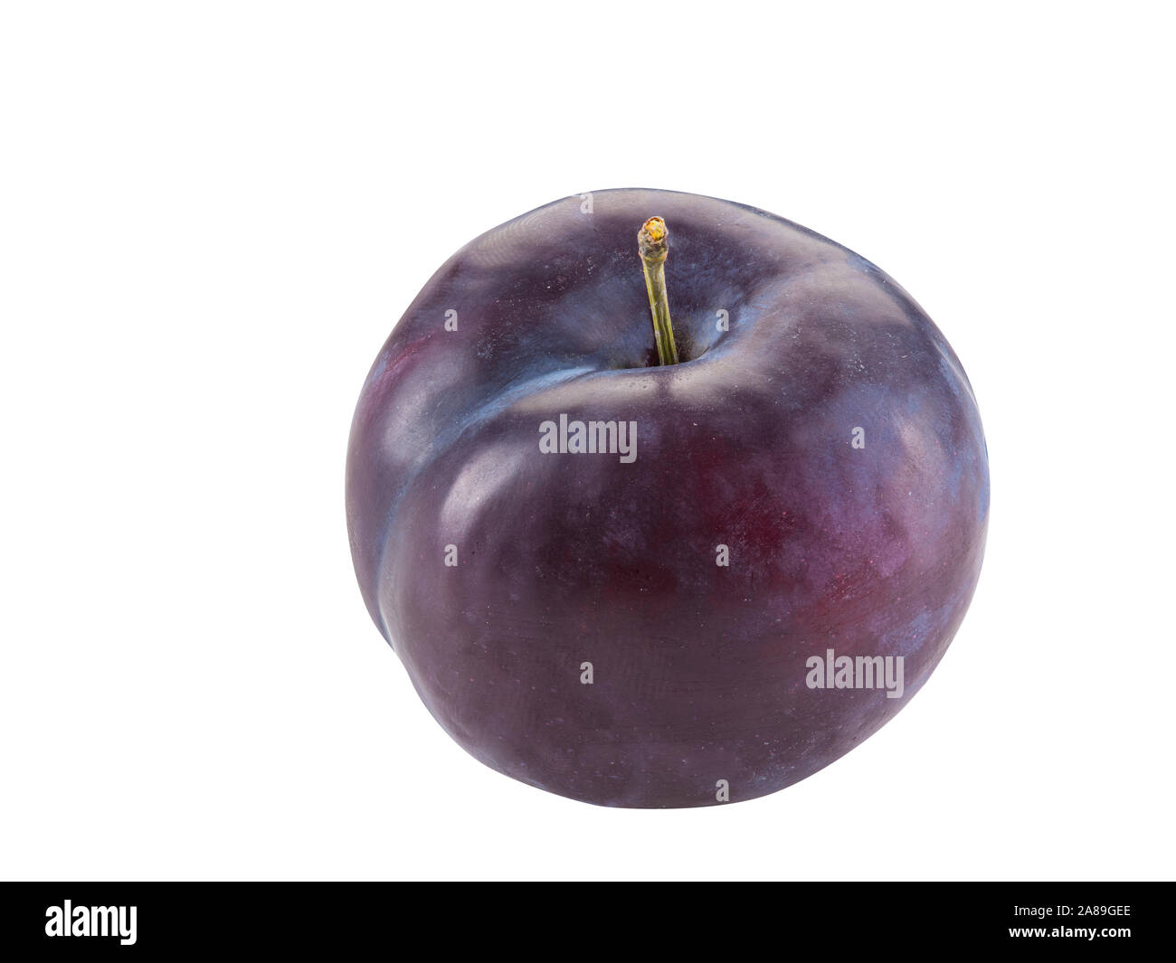 Tasty, ripe, violet plum fruit isolated on white background with copy ...