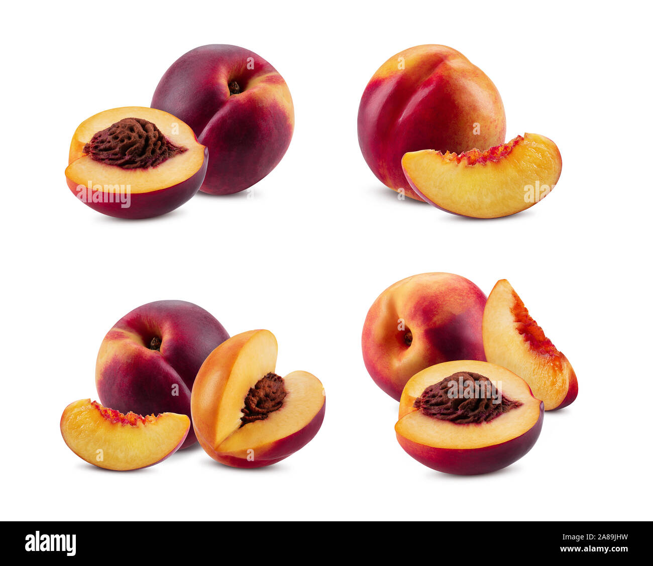 Set of smooth-skinned whole nectarines and parts with kernels and ...