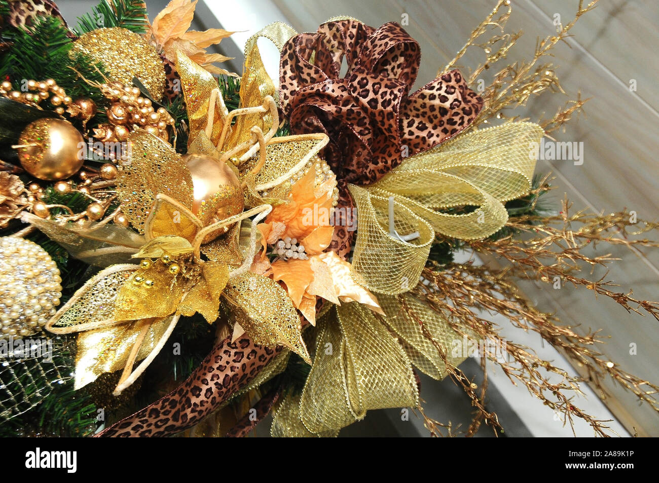 christmas decoration with spotlights located pine balls santa claus ...