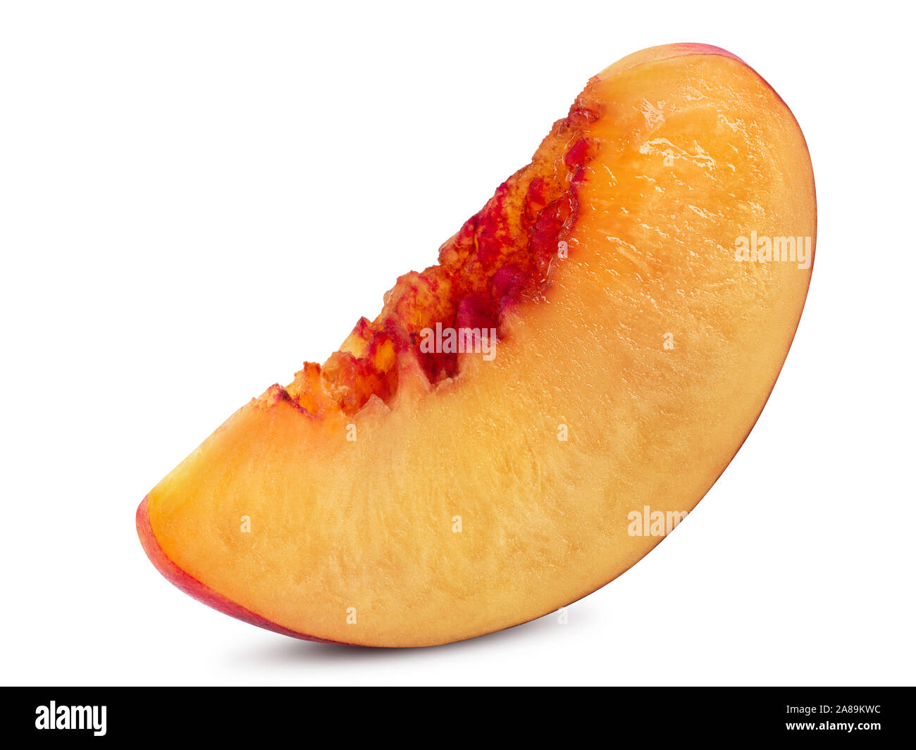 Unpitted, smooth-skinned, tasty nectarine fruit slice isolated on white ...