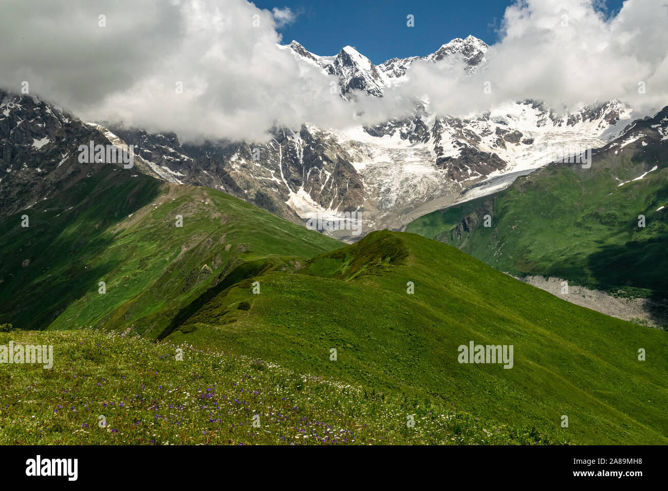 View from View from the Chkhutnieri pass, Upper Svaneti, Georgia Stock ...