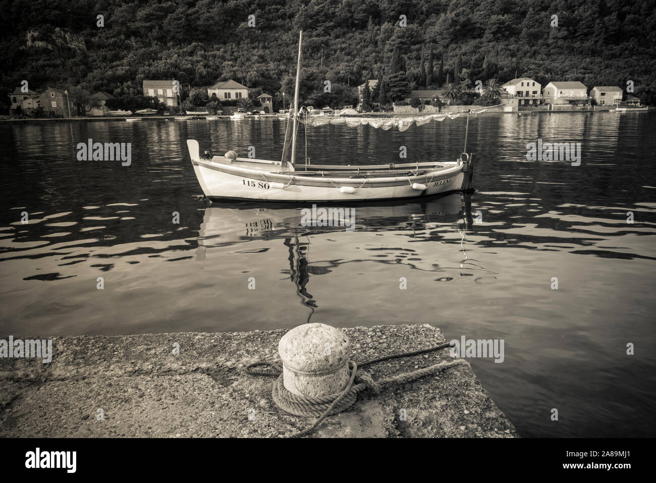 Fishing boat and dock, Sipanska Luka, Sipan Island, Dalmatian Coast ...