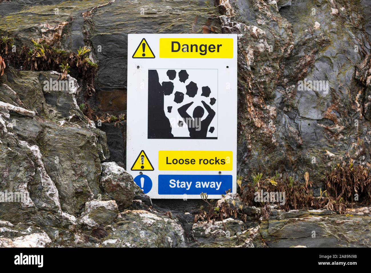 Warning sign loose rocks hi-res stock photography and images - Alamy