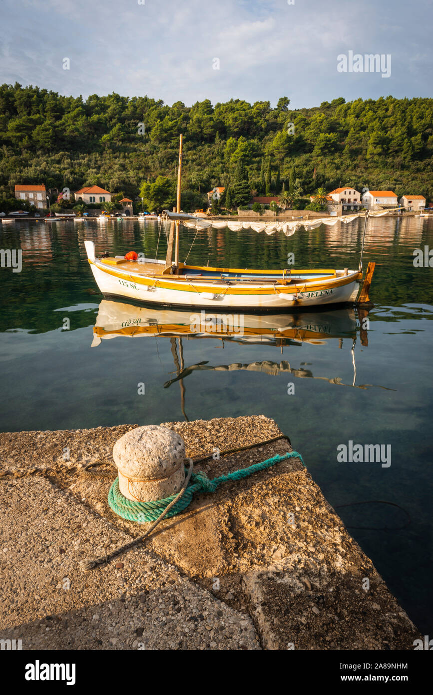 Fishing boat and dock, Sipanska Luka, Sipan Island, Dalmatian Coast ...
