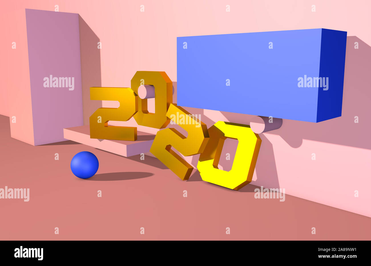 2020 year golden sign with pink background. 3D illustration Stock Photo ...