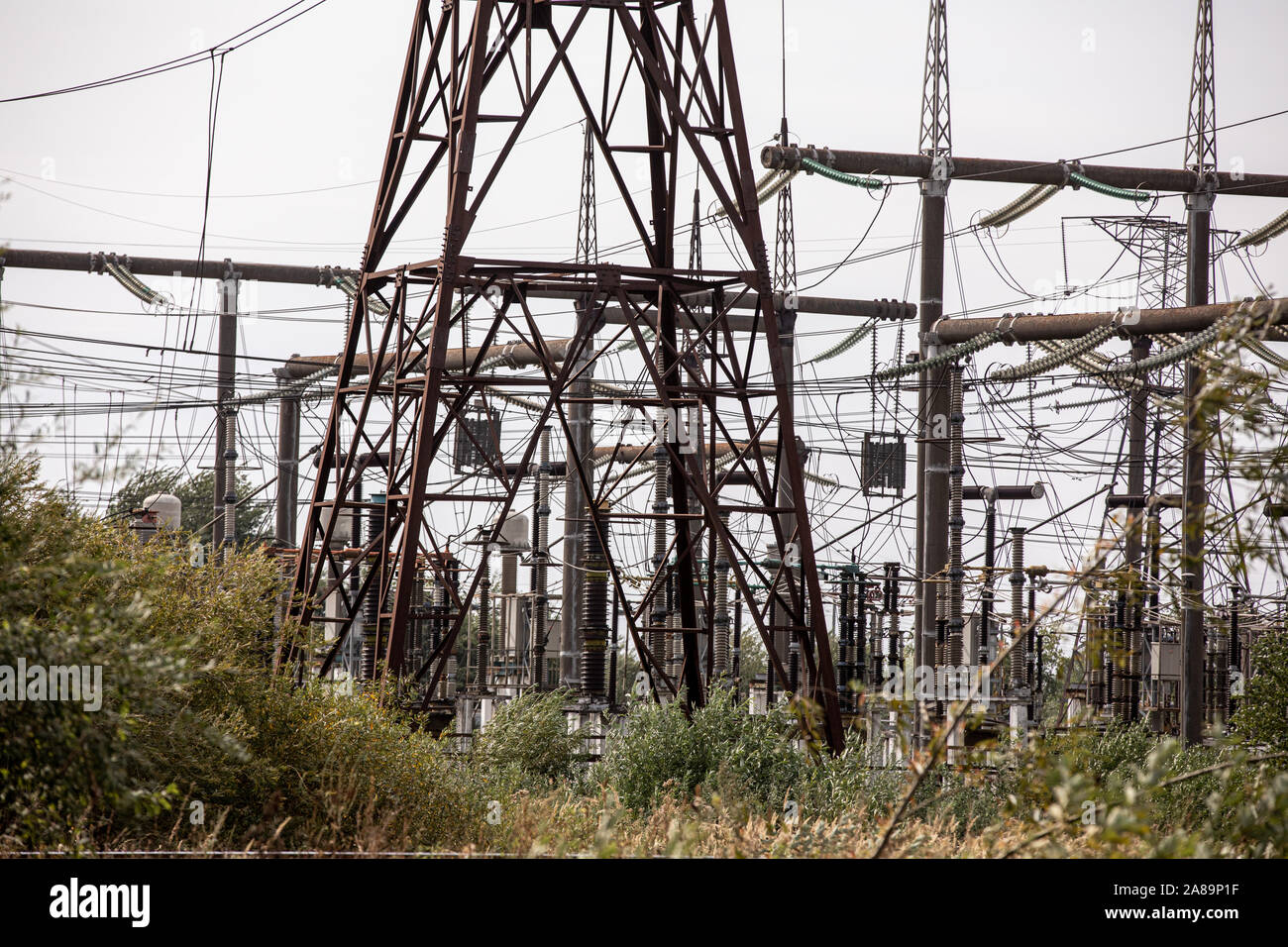 Power plant. High voltage transmission and distribution station. Wire ...