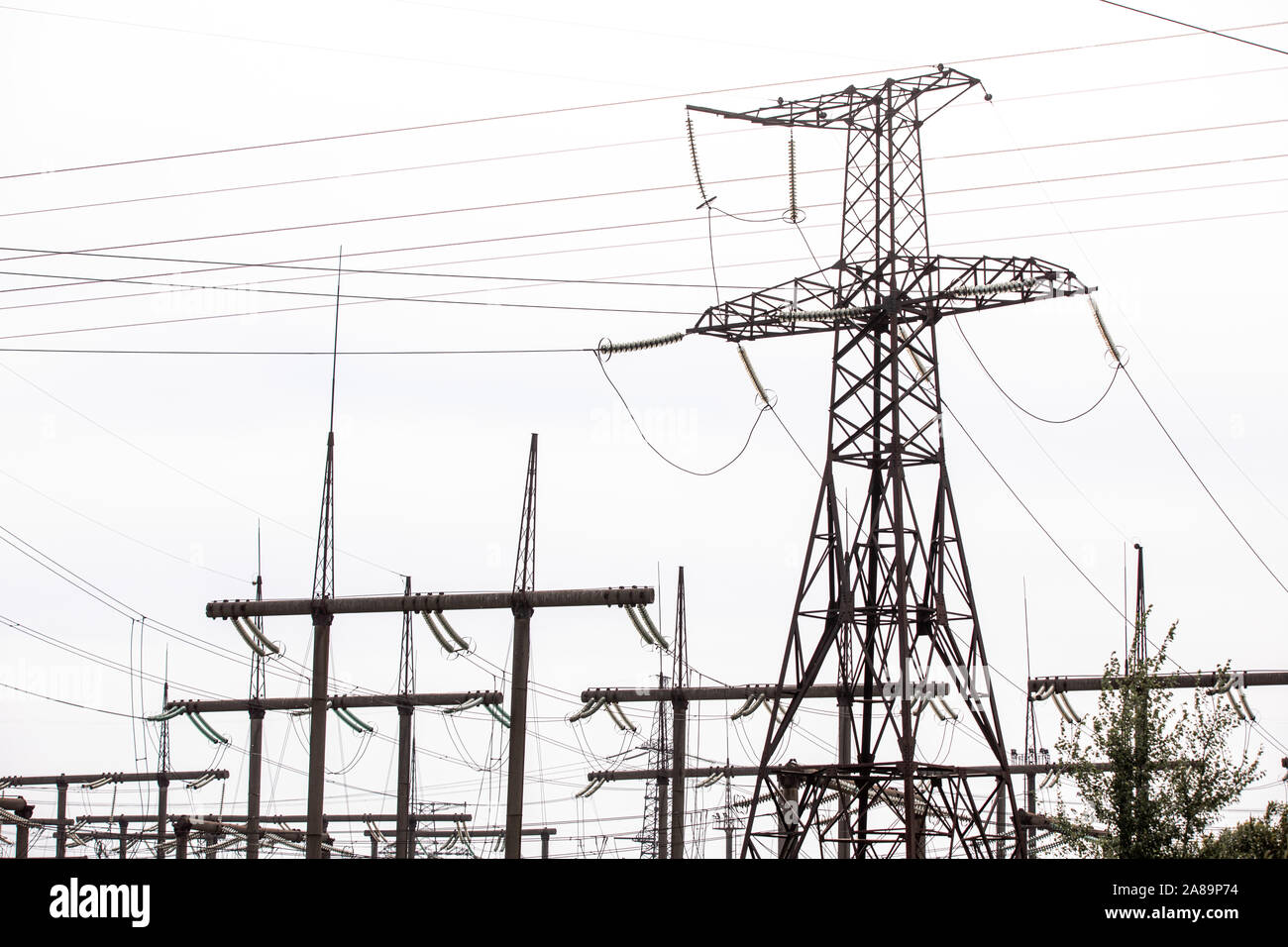 Power plant. High voltage transmission and distribution station. Wire ...