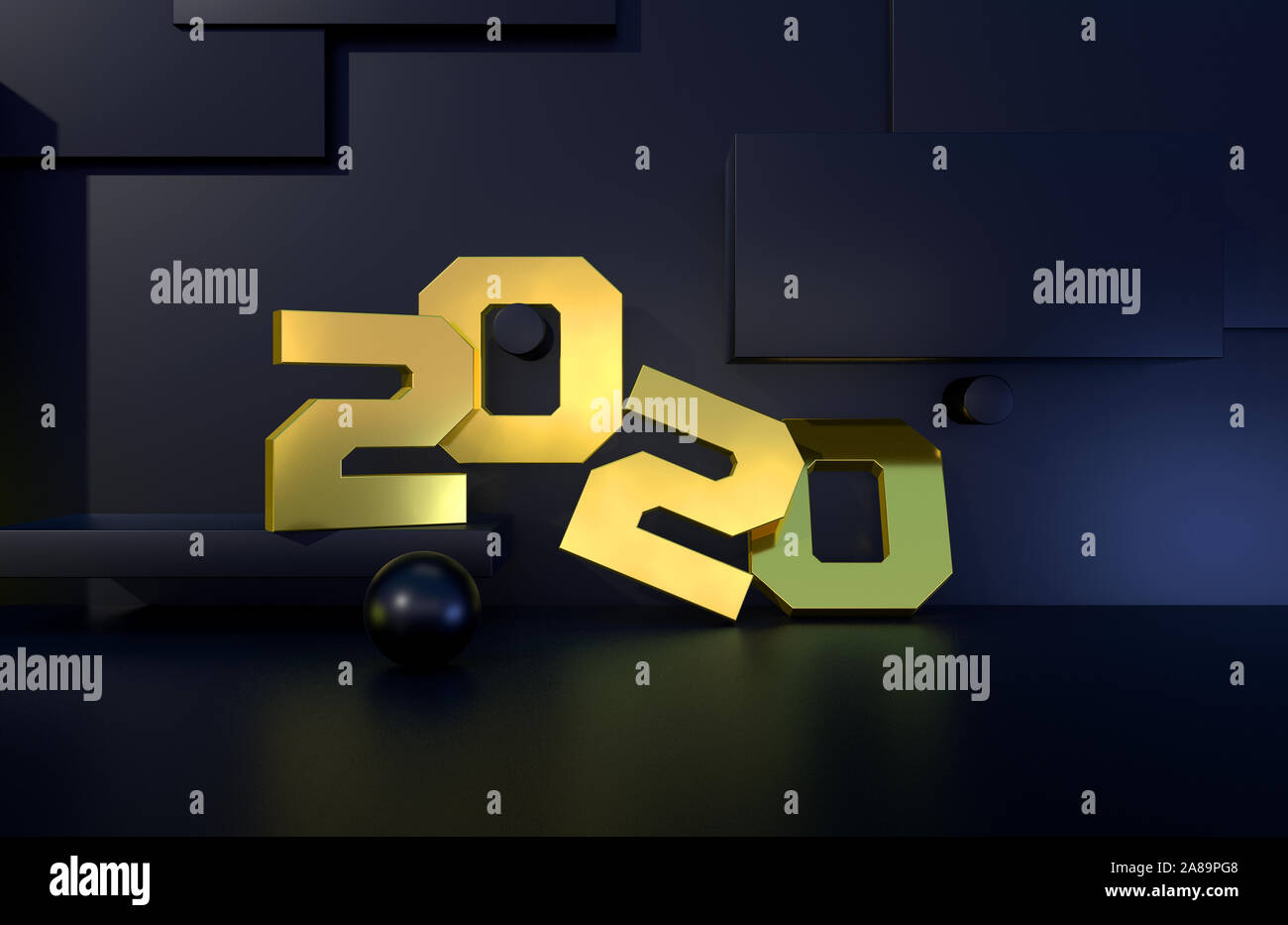 2020 year golden sign with black background. 3D illustration Stock ...