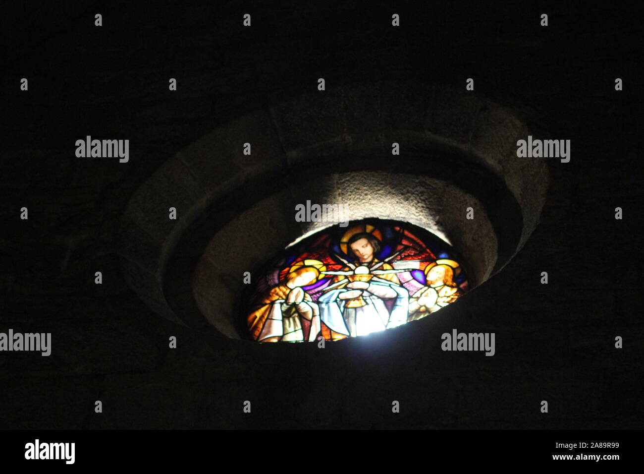 Stained glass window church spain Stock Photo - Alamy
