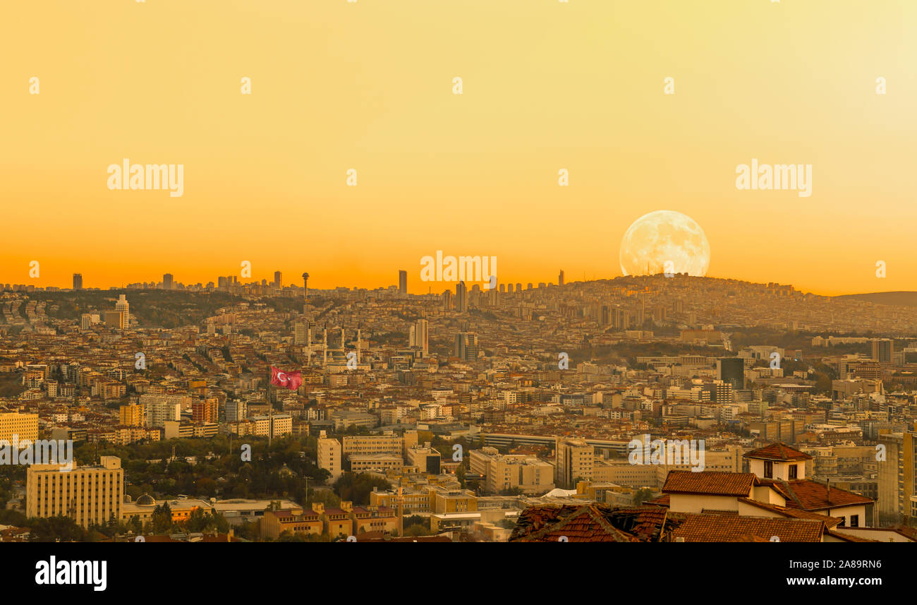 Ankara landscape from Ankara Castle in cold evening in the sunset Stock ...