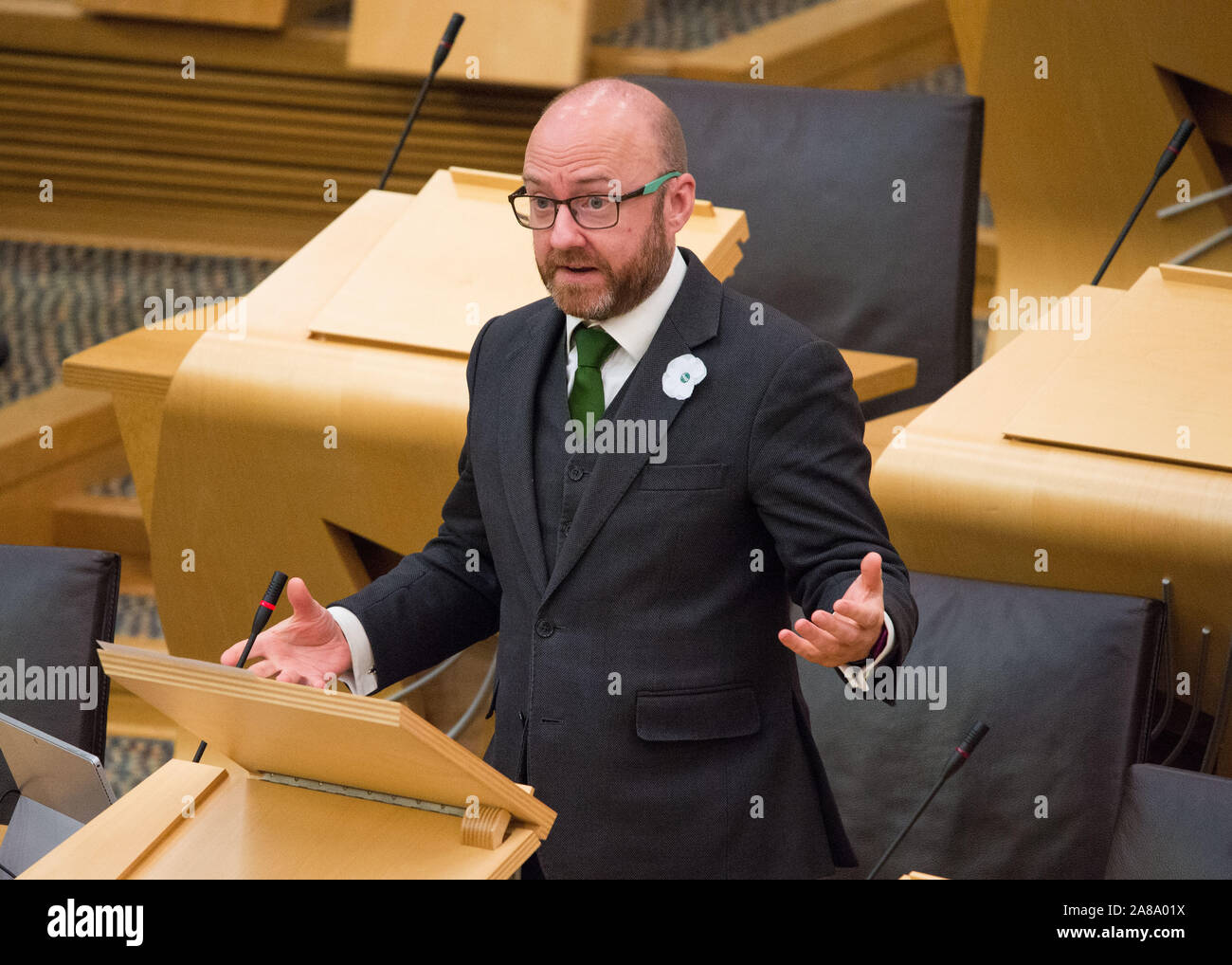 Edinburgh, UK. 7 November 2019.Pictured: Patrick Harvie MSP - Co Leader ...
