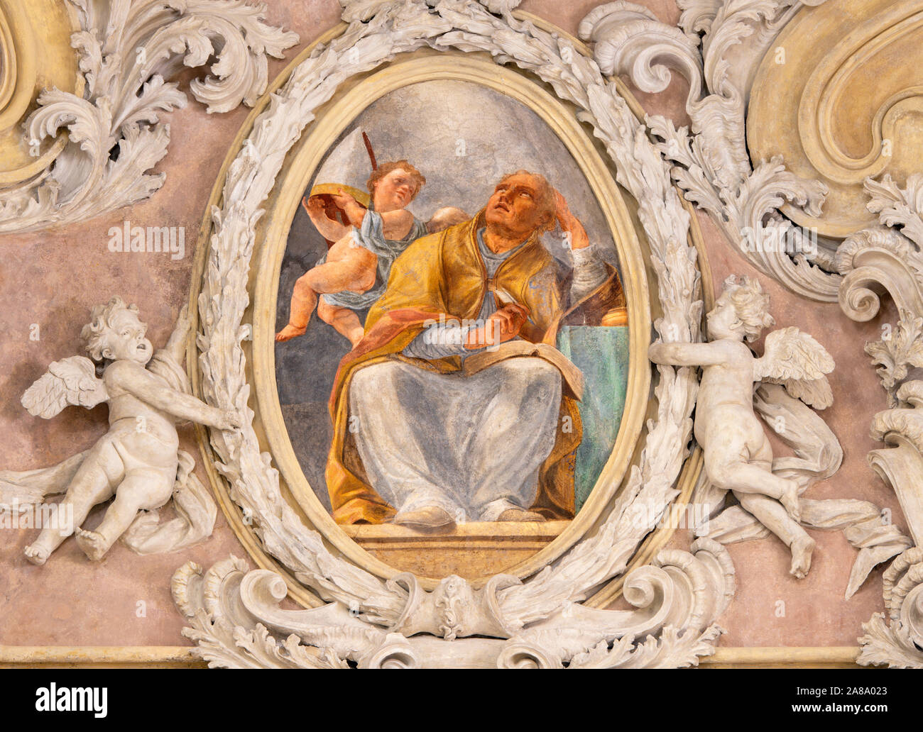 RIVA DEL GARDA, ITALY - JUNE 13, 2019: The baroque fresco of St ...