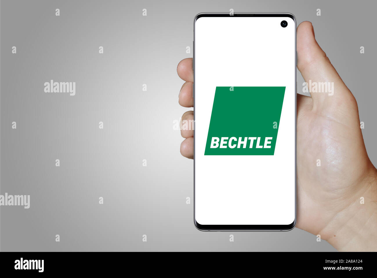 Logo of public company Bechtle AG displayed on a smartphone. Grey ...