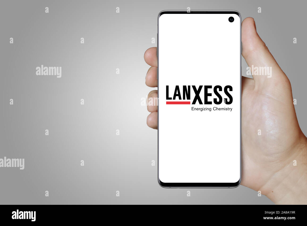 Logo of public company Lanxess AG displayed on a smartphone. Grey ...