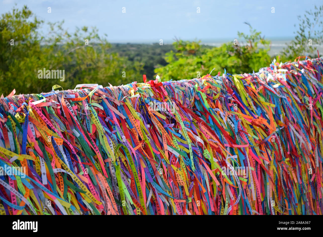 colorful ribbons tied on the fence Stock Photo - Alamy