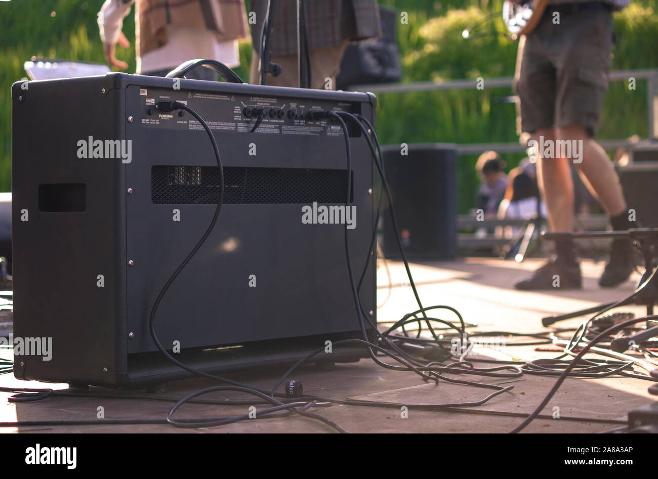 Back of a guitar amp on the stage Stock Photo - Alamy