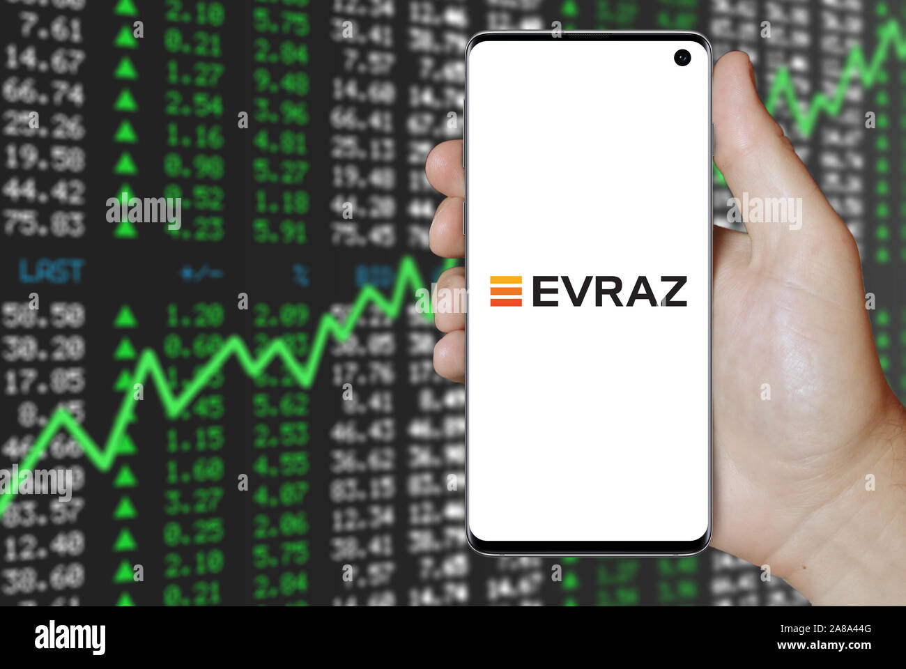 Logo of public company Evraz displayed on a smartphone. Positive stock ...