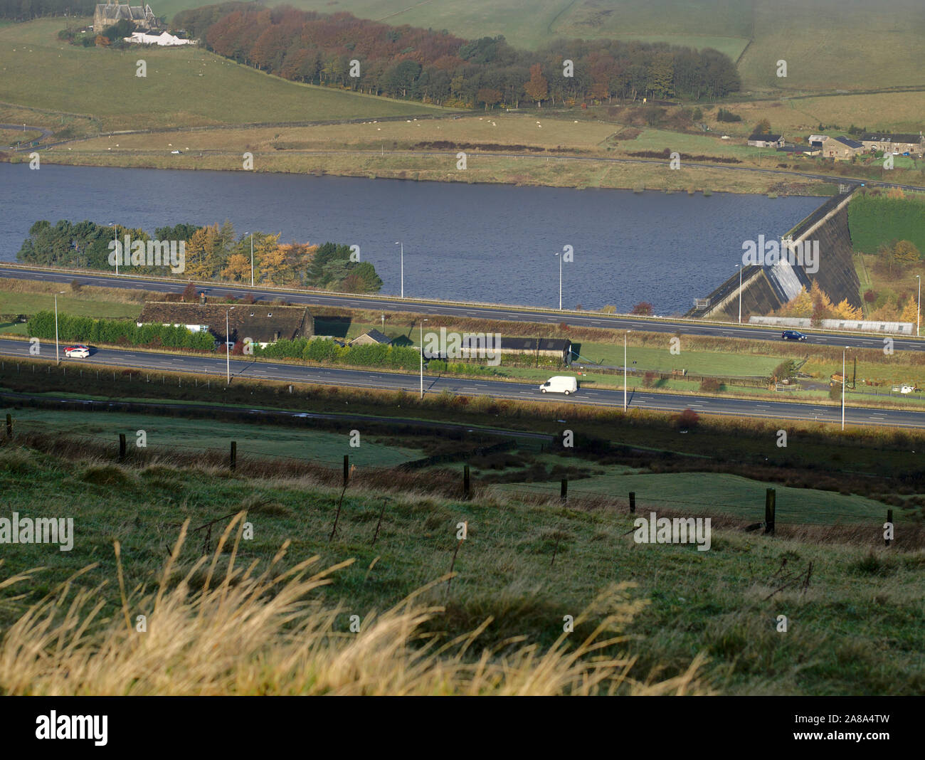 Stott Hall Farm, Booth Wood Reservoir & M62 in the mist & fog from the ...