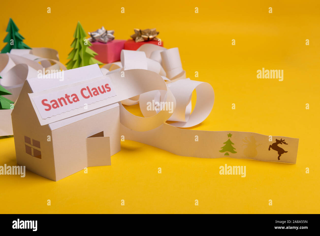 Long twisted expanded letter for Santa Claus. Copy space. yellow ...