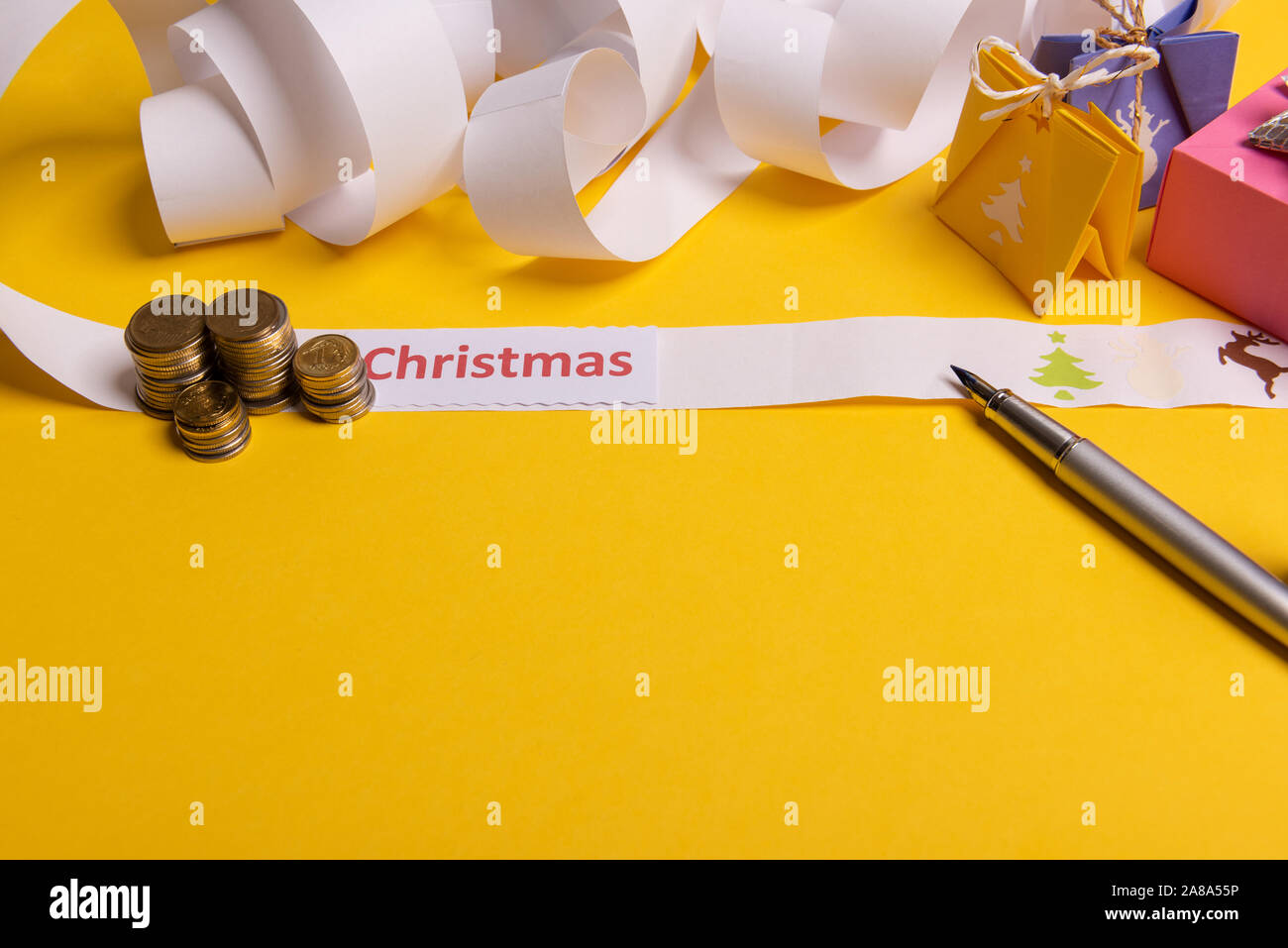 Long twisted expanded letter for Santa Claus. Copy space. yellow ...