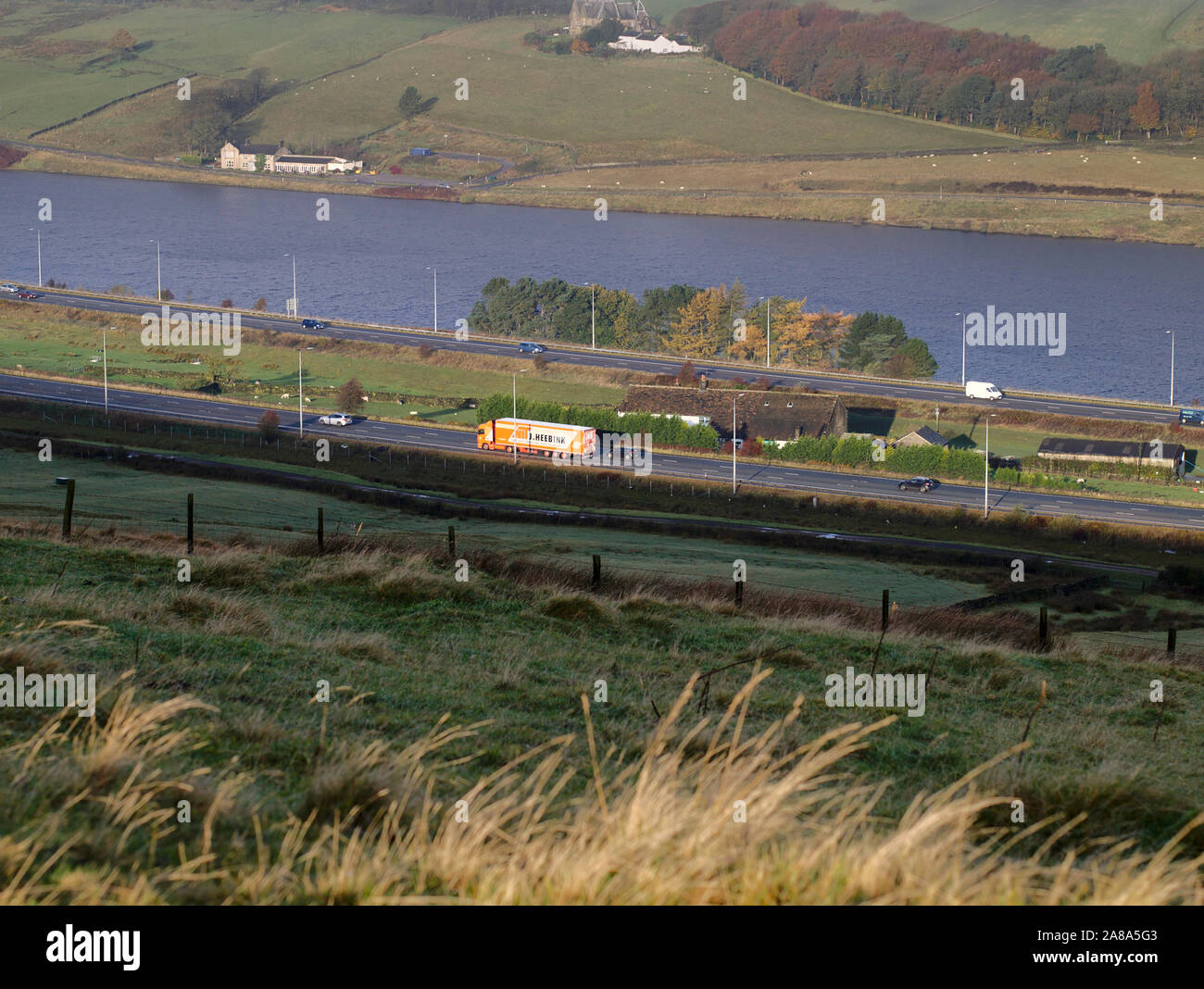 Stott Hall Farm, Booth Wood Reservoir & M62 in the mist & fog from the ...