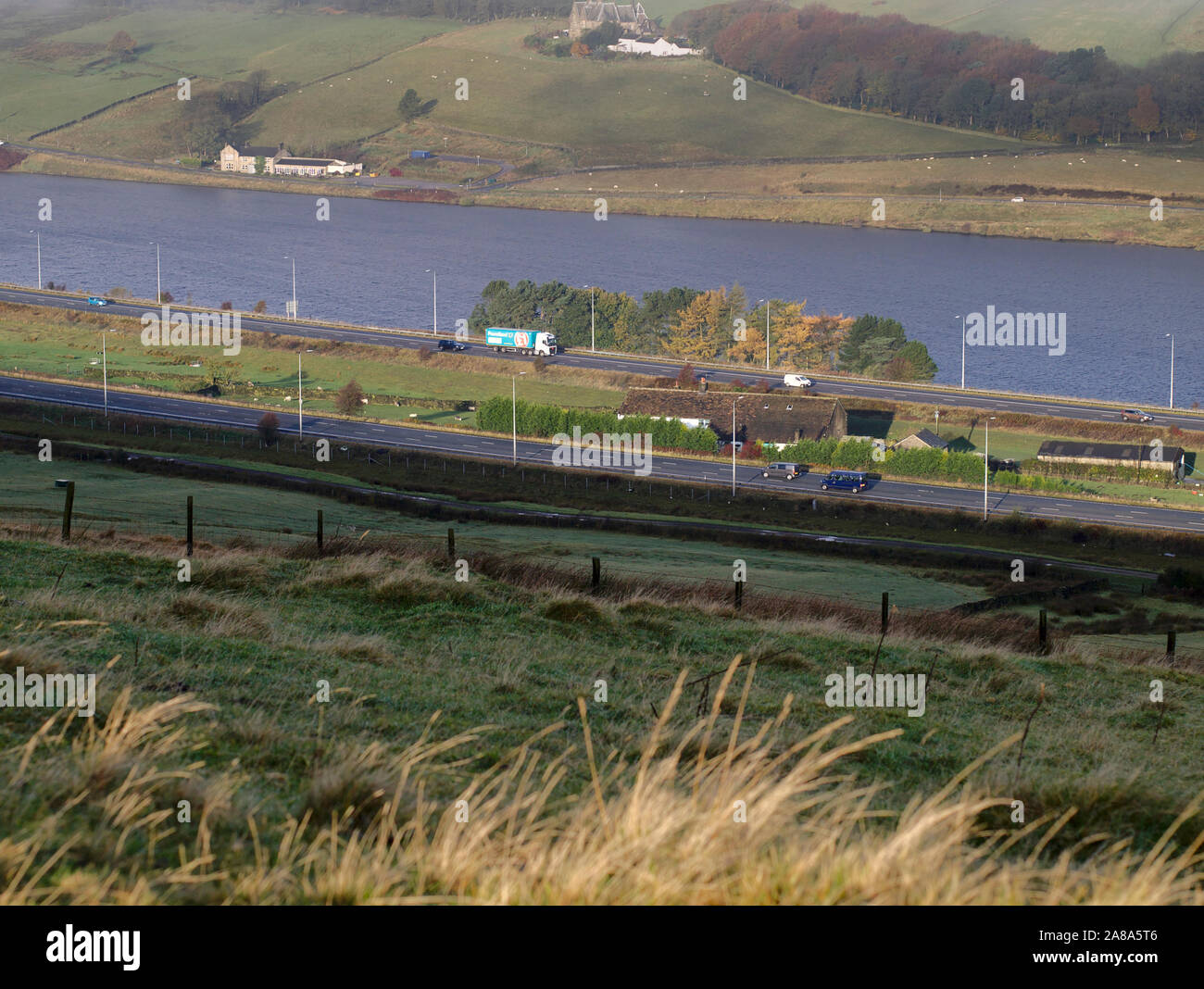 Stott Hall Farm, Booth Wood Reservoir & M62 in the mist & fog from the ...